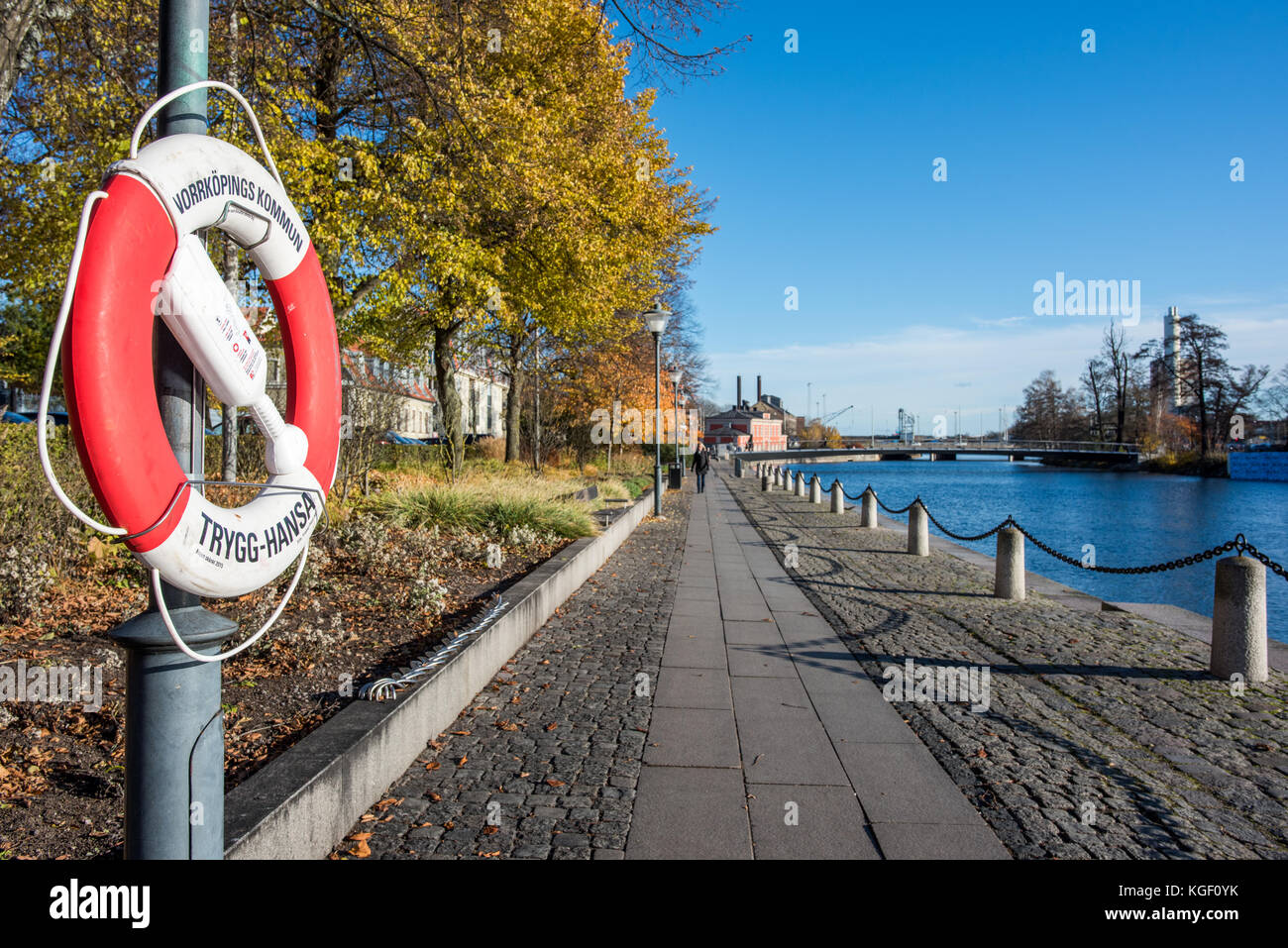 Saltangen waterfront and Motala river in Norrkoping. Norrkoping is a ...