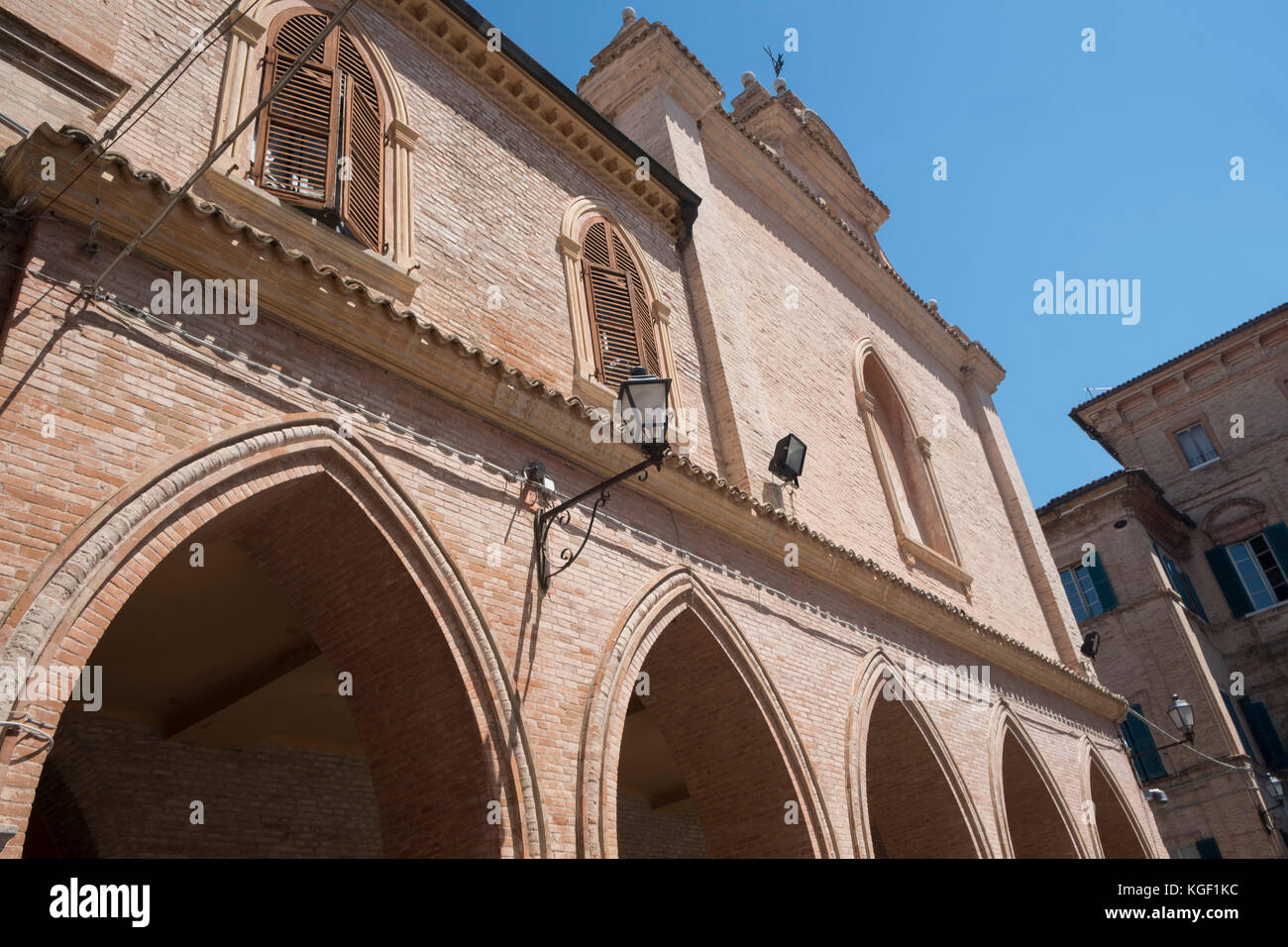 Ostra (Ancona, Marches, Italy): the historic town at morning. Palace ...