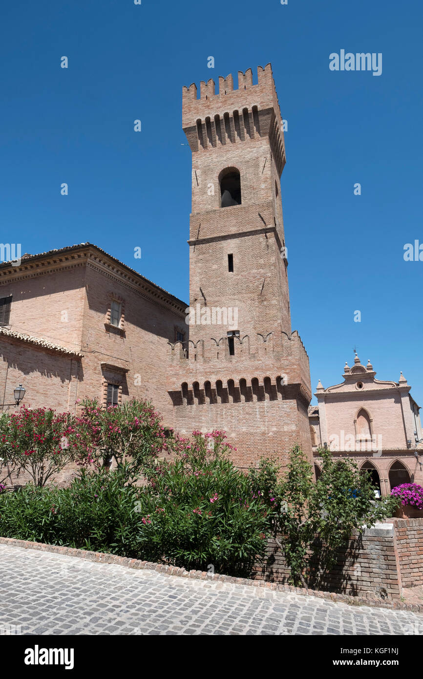 Ostra (Ancona, Marches, Italy): the historic town at morning. Tower ...