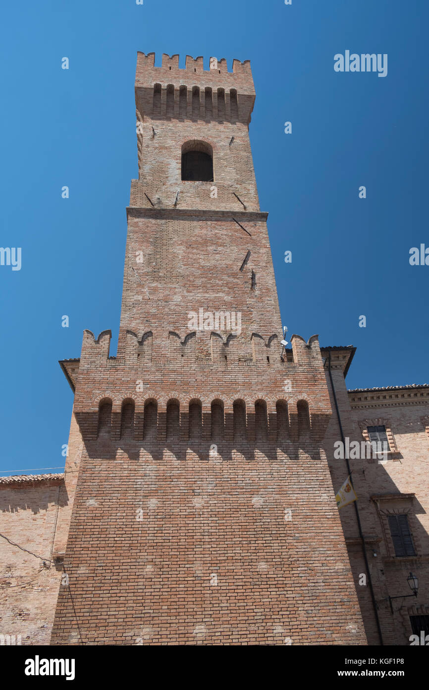 Ostra (Ancona, Marches, Italy): the historic town at morning. Tower ...