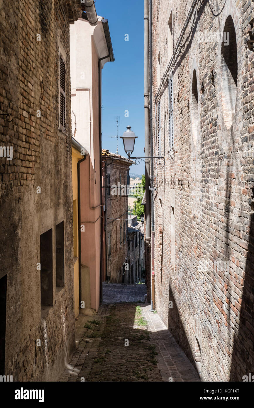 Ostra (Ancona, Marches, Italy): the historic town at morning. Street ...