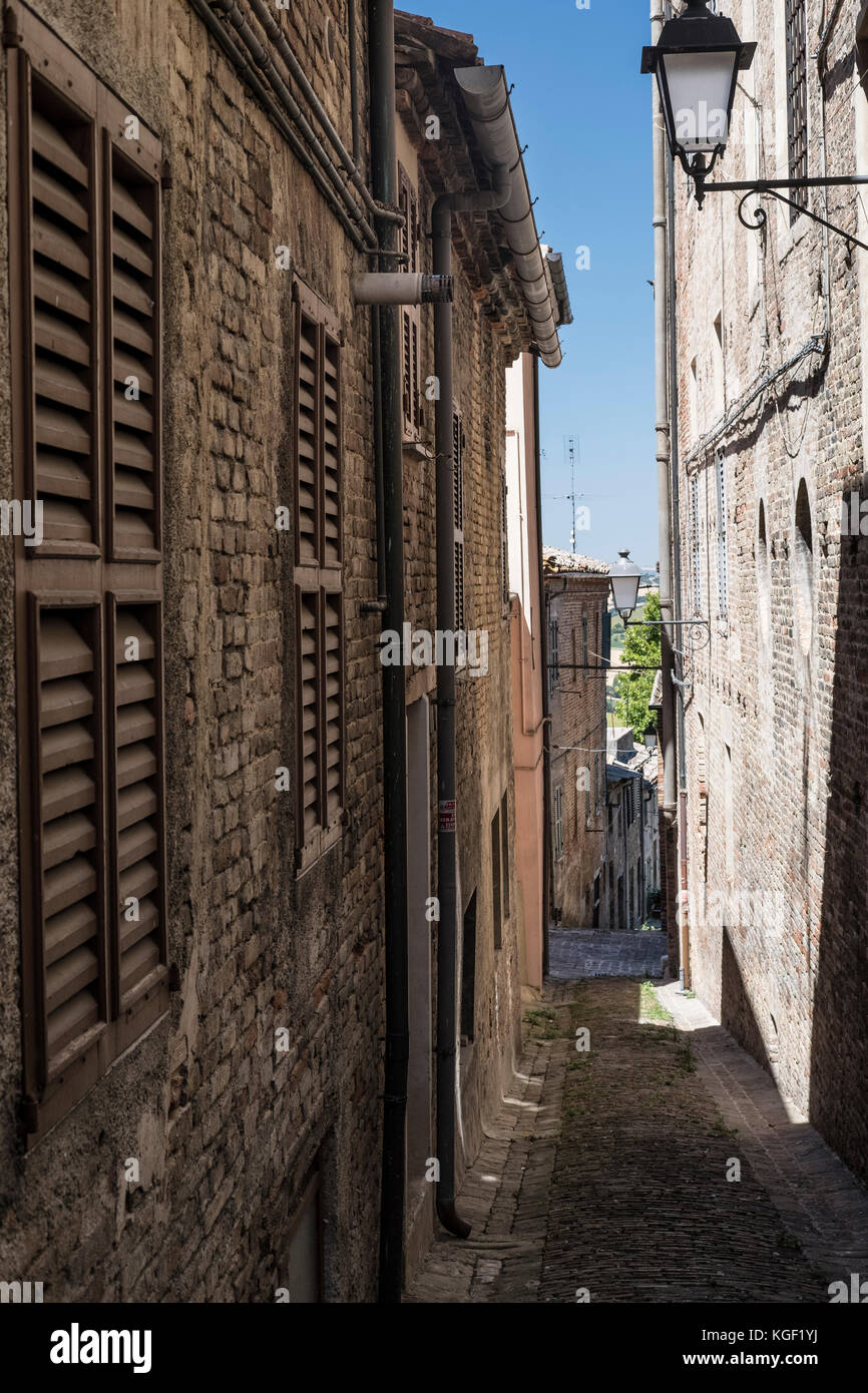 Ostra (Ancona, Marches, Italy): the historic town at morning. Street ...
