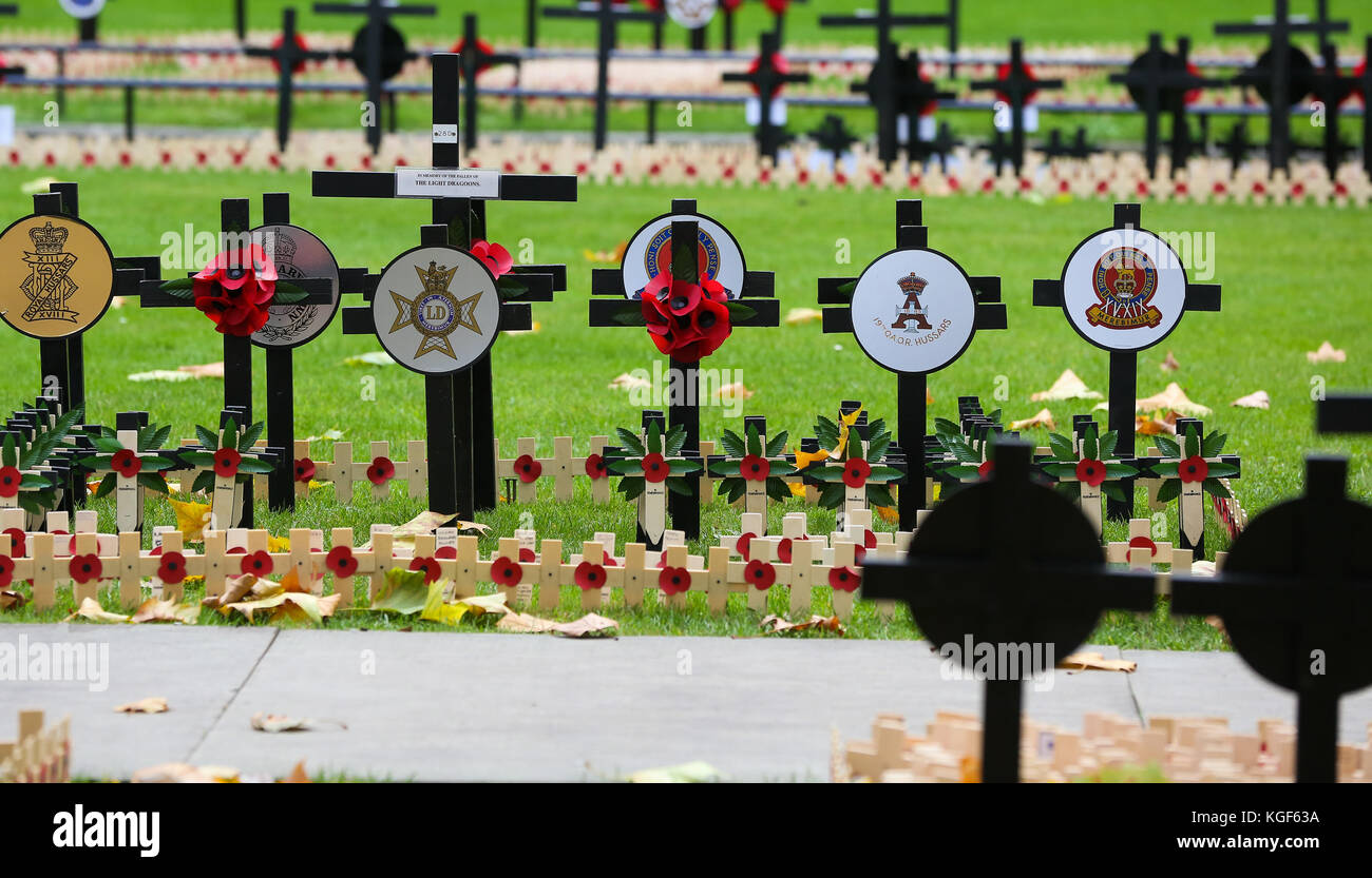 Westminster. London, UK. 7th Nov, 2017. Crosses of Remembrance, bearing ...