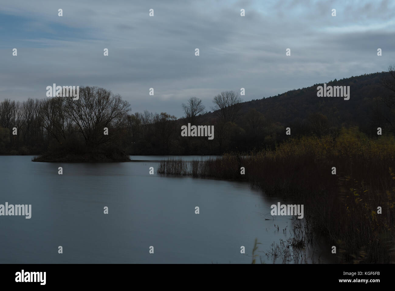 Ebing, Germany. 06th Nov, 2017. A lake reflects the sparse moonlight in ...