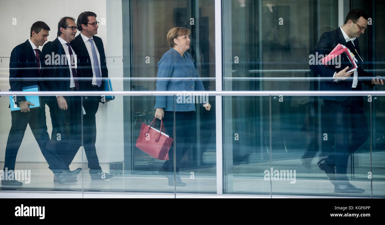 Berlin, Germany. 07th Nov, 2017. German Chancellor Angela Merkel, along ...