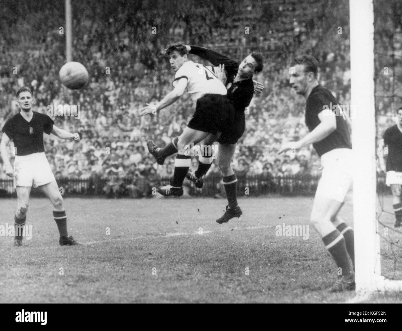 FILE - German national soccer player Hans SChaefer (c, l) and Hungarian ...