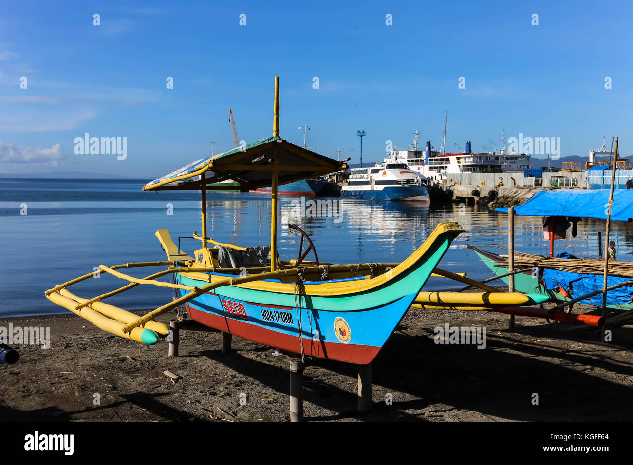 Asia, Philippines, Leyte, Ormoc, Small banca on the beach Stock Photo ...