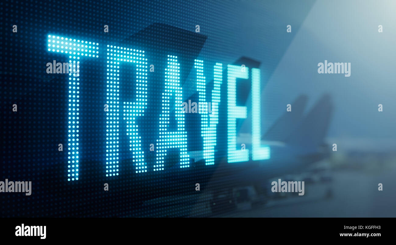 Travel Led display with airport reflection Stock Photo - Alamy