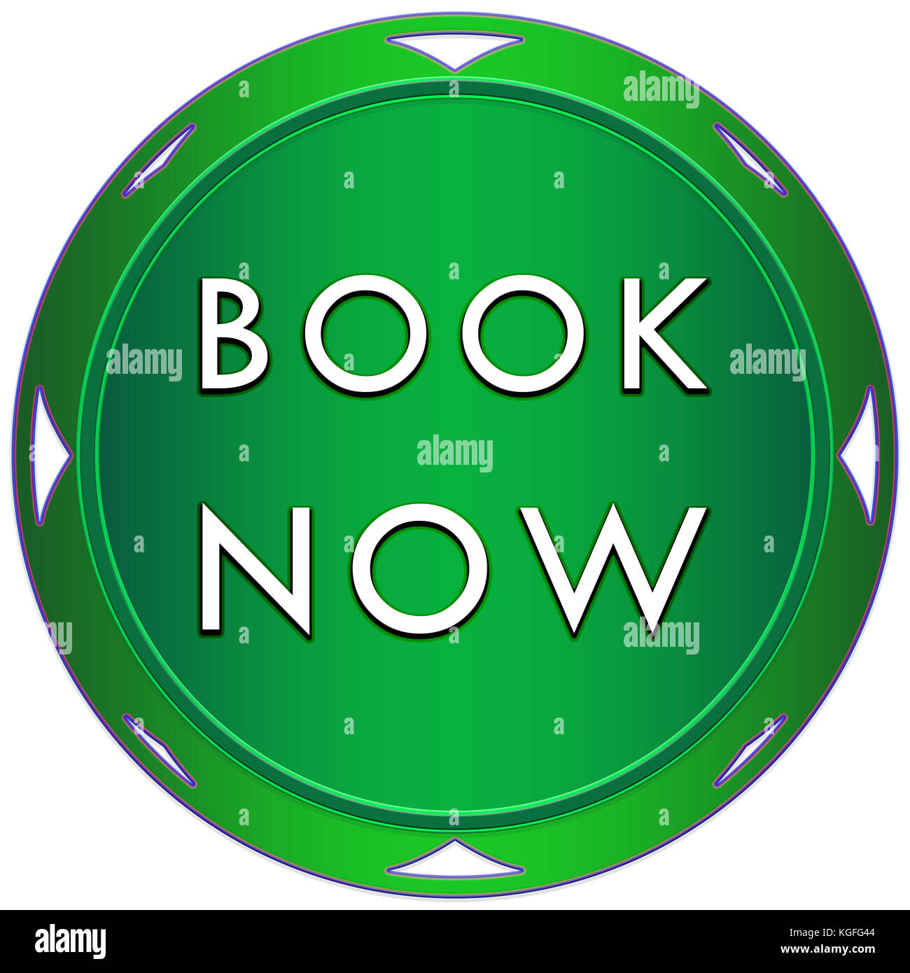 Book now green button on a white background with arrows Stock Photo - Alamy