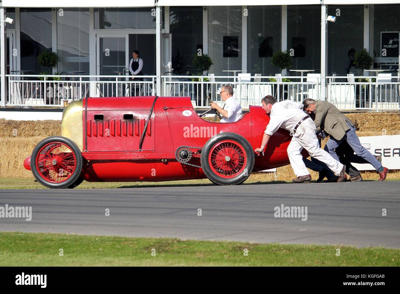 Fiat S76 Beast of Turin being push started at Goodwood Festival of ...