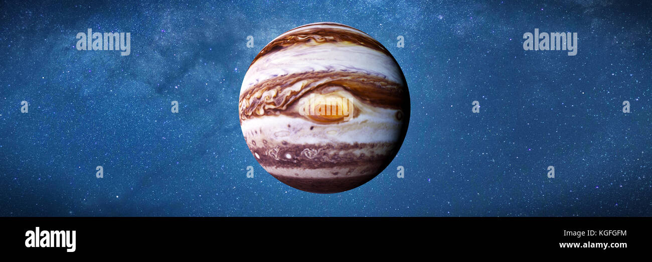planet Jupiter and the stars of the galaxy (3d rendering banner ...