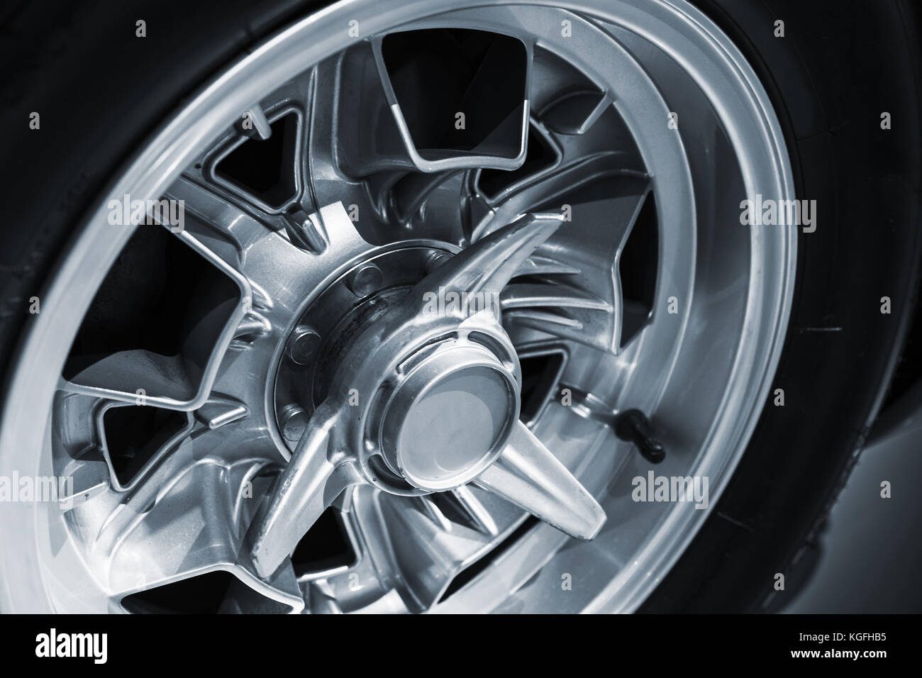 Chromed wheel disc. Luxury vintage car fragment, close up photo with ...