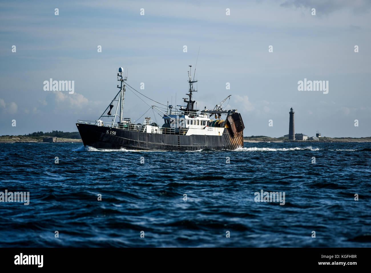 Skagen, Denmark, 31 July 2017: Fishing boat scavenges Skagen in Denmark ...