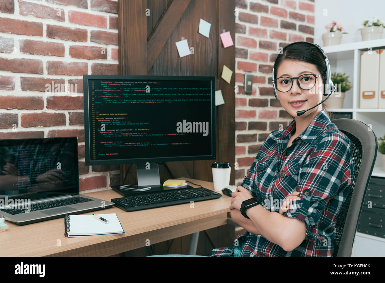 confident beauty female programmer responsible for solving network ...