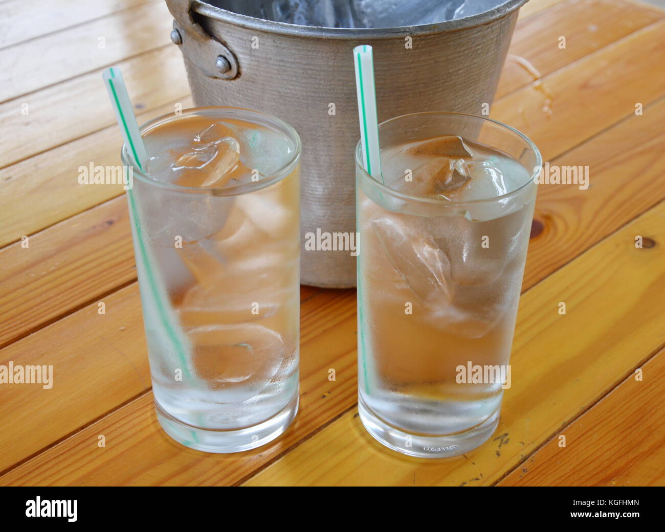 fresh water with ice in glass on table Stock Photo - Alamy