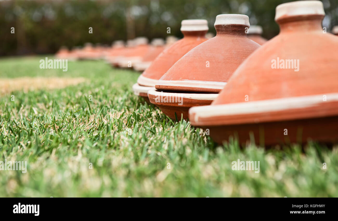 Traditional Moroccan tajine pots used for preparing Moroccan food, in ...