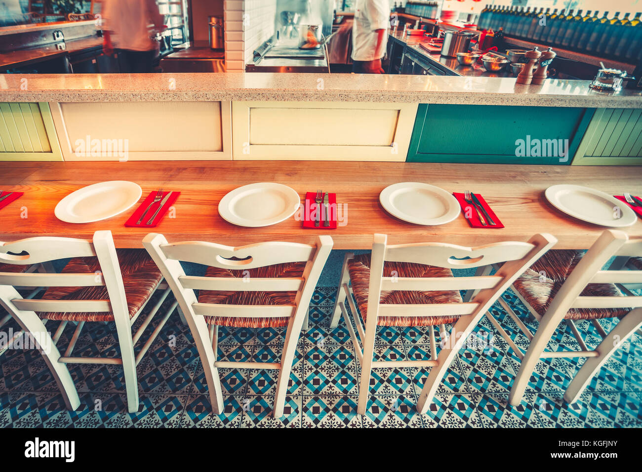 Modern simple cafe interior with wooden furniture Stock Photo - Alamy