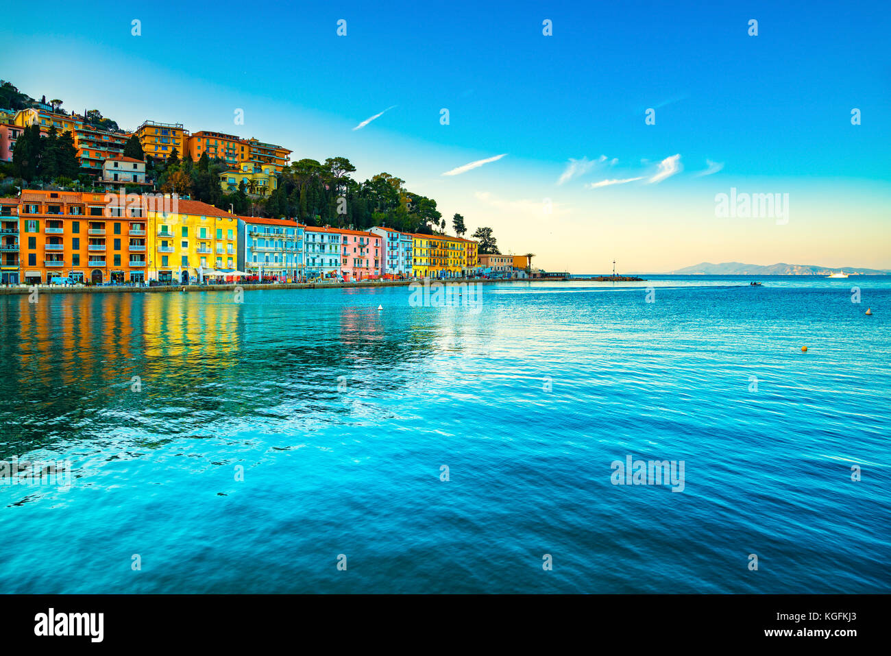 Porto Santo Stefano seafront, italian travel destination. Monte ...
