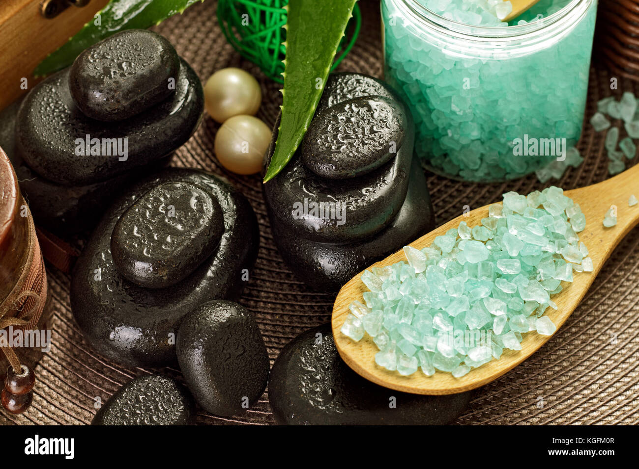 Spa Treatments, sea salt and mineral stones, clos up image Stock Photo ...
