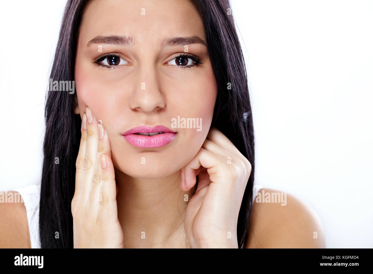 beautiful young woman having tooth pain Stock Photo - Alamy