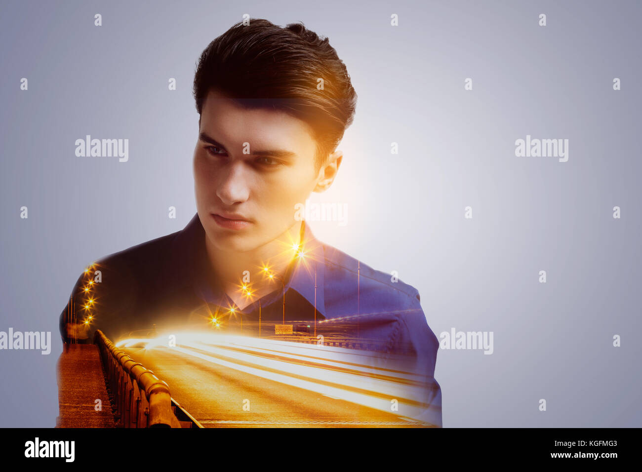 Daring concentrated guy rushing through life Stock Photo - Alamy