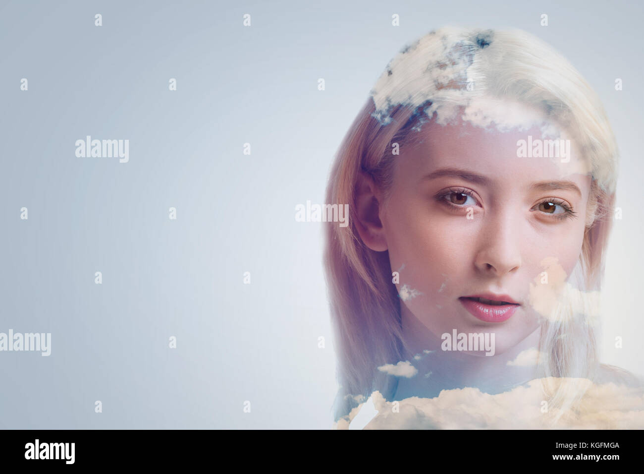 Beautiful naive lady inspiring the others Stock Photo - Alamy