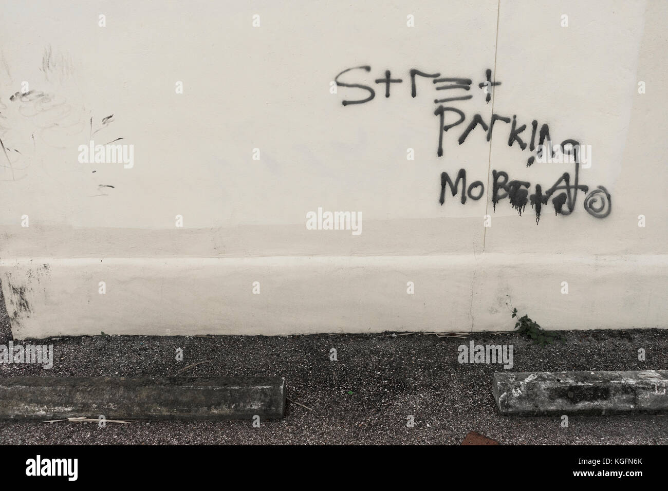 Street Parking Graffiti On Wall Downtown Stock Photo - Alamy