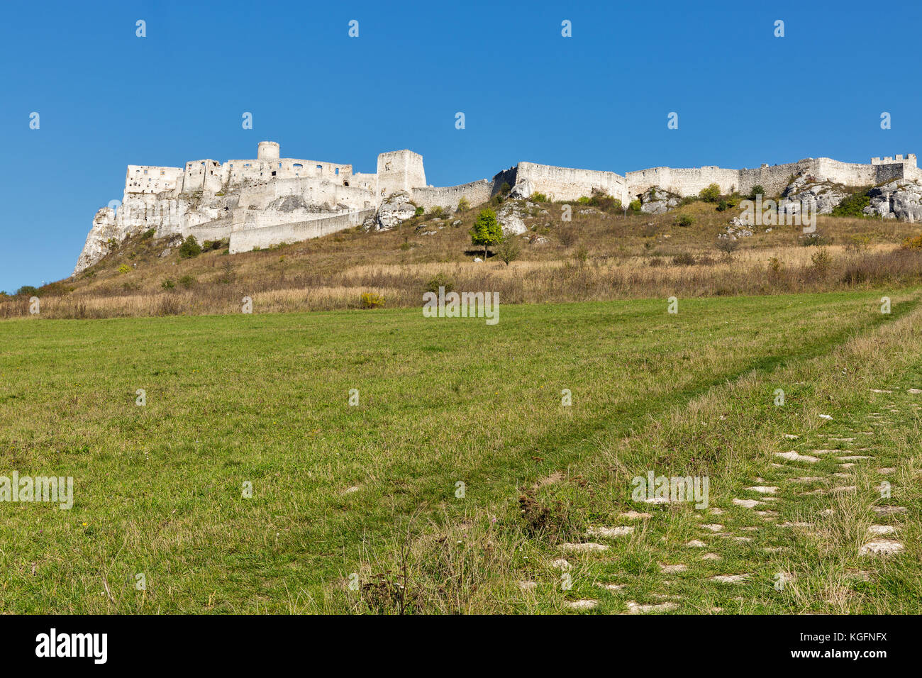 Spis Castle against clear blue sky in Slovakia. Spissky hrad, National ...
