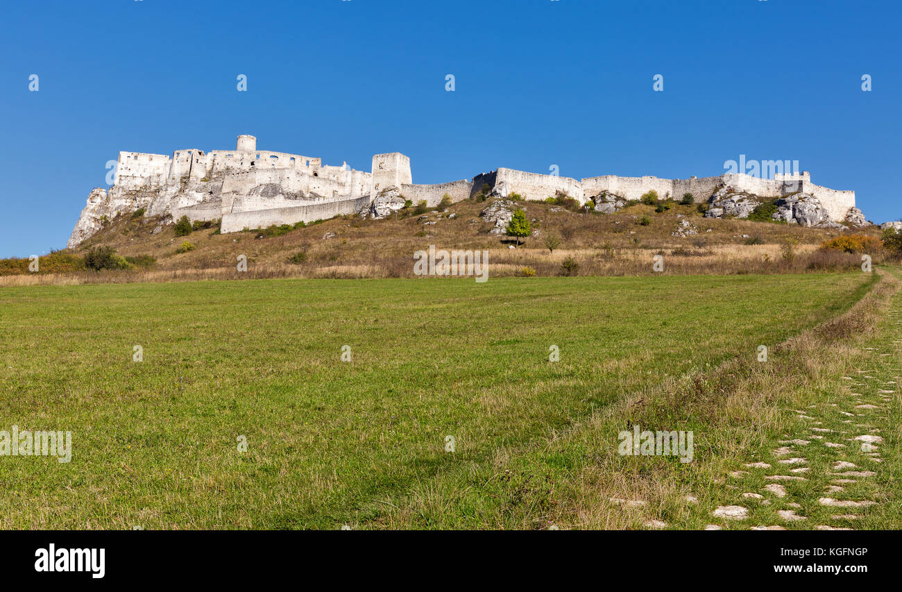 Spis Castle against clear blue sky in Slovakia. Spissky hrad, National ...