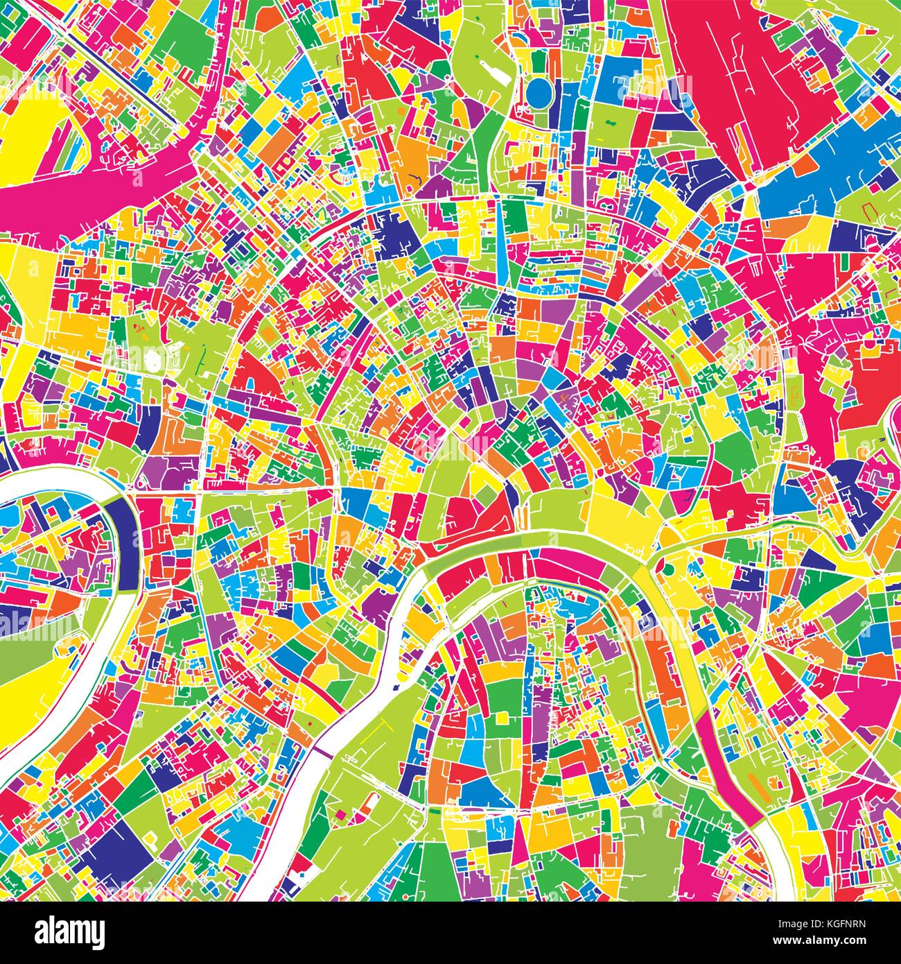 Moscow, Russia, colorful vector map. White streets, railways and water ...