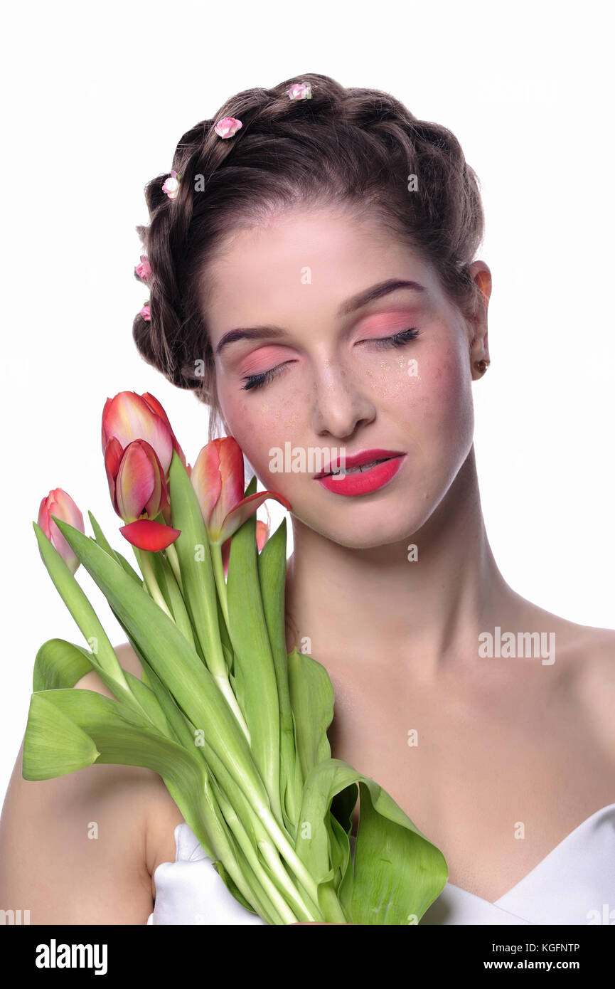 beauty, face, girl, spring, fresh, flowers, cover, head, human, women ...