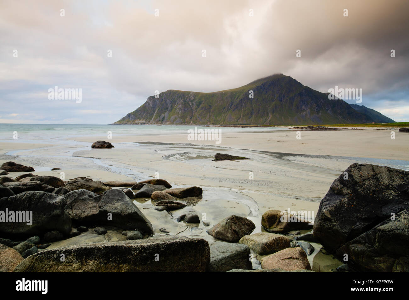 Dramatic coast on the Lofoten islands at sunset, Norway. HDR Image ...