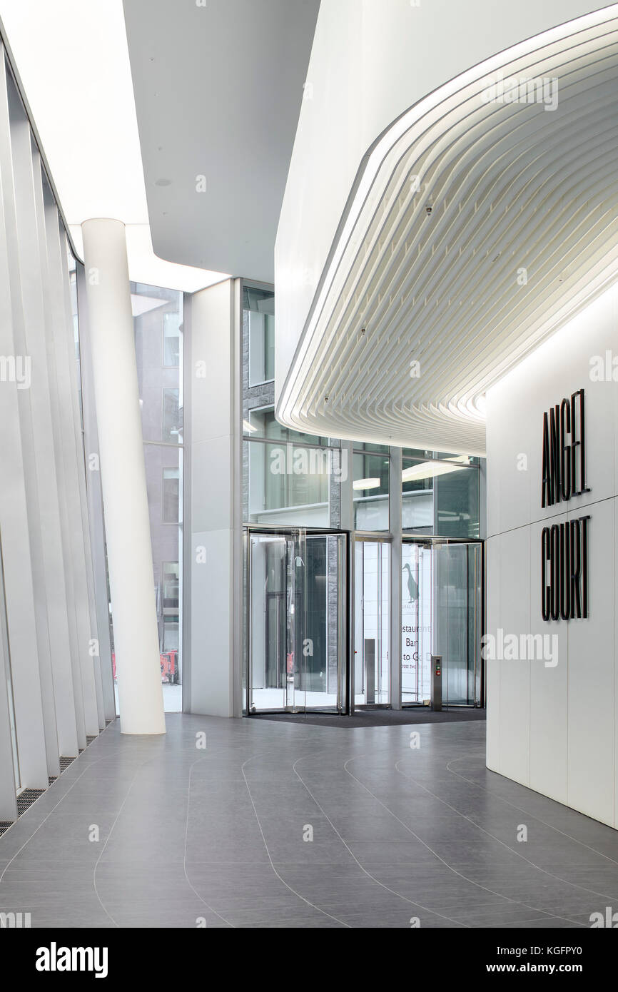 Square view of Foyer with signage. Angel Court, London, United Kingdom ...