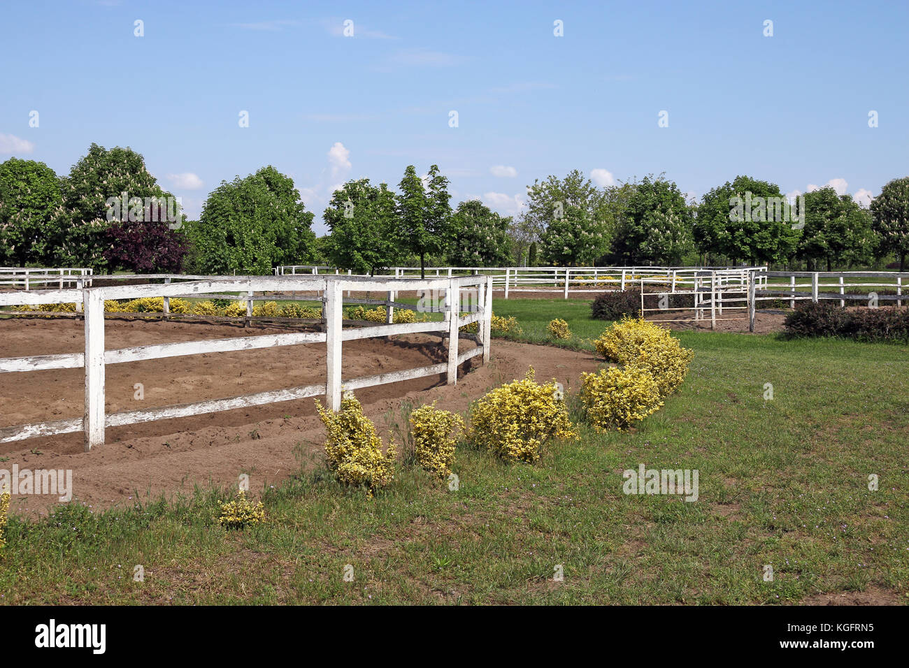 ranch with white corral for horses Stock Photo - Alamy