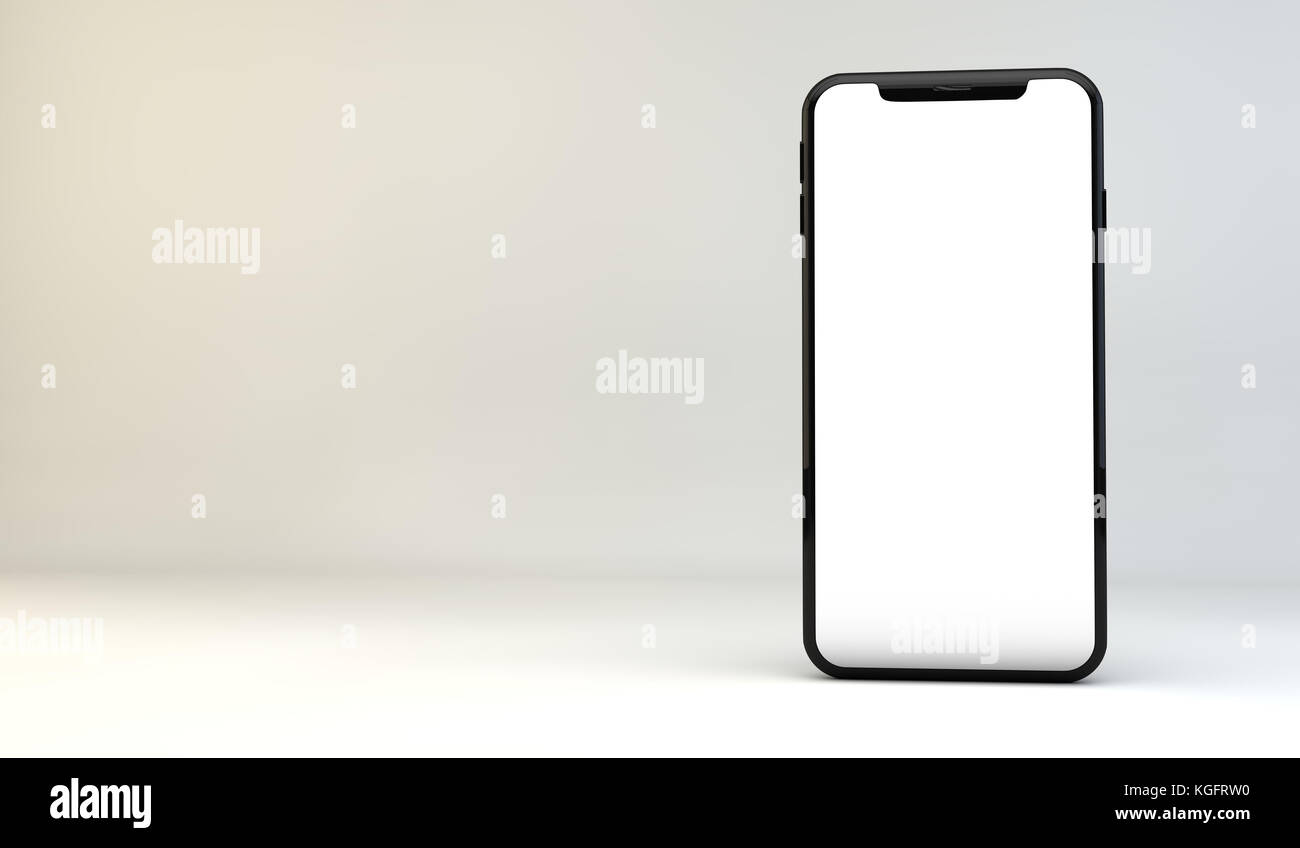 Modern smartphone with blank white edge to edge screen. 3D Rendering ...