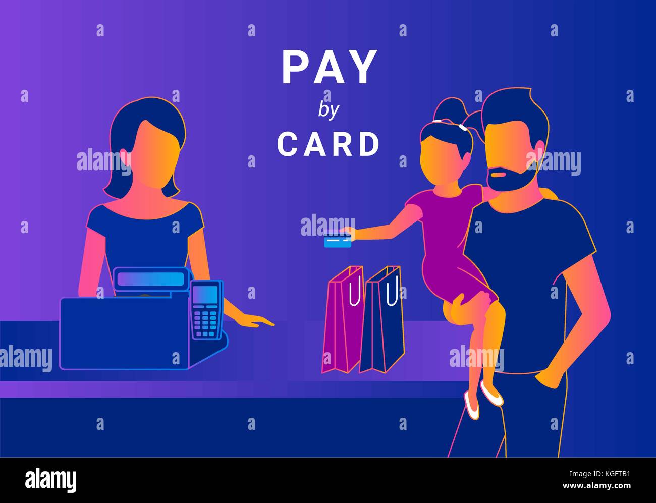 Family doing payment by credit card goods in the kids shop Stock Vector ...