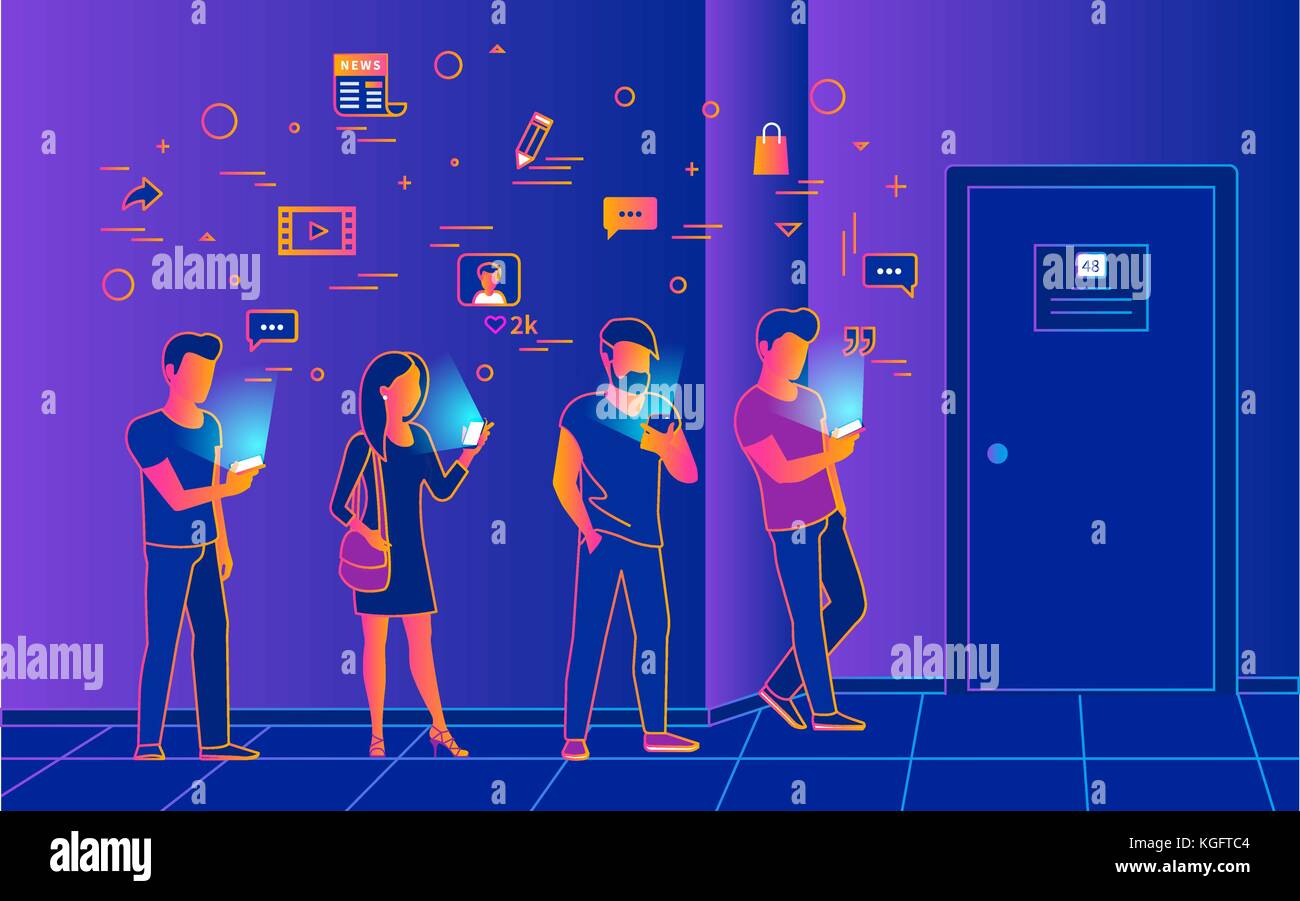 People waiting in line near a door vector illustration Stock Vector ...