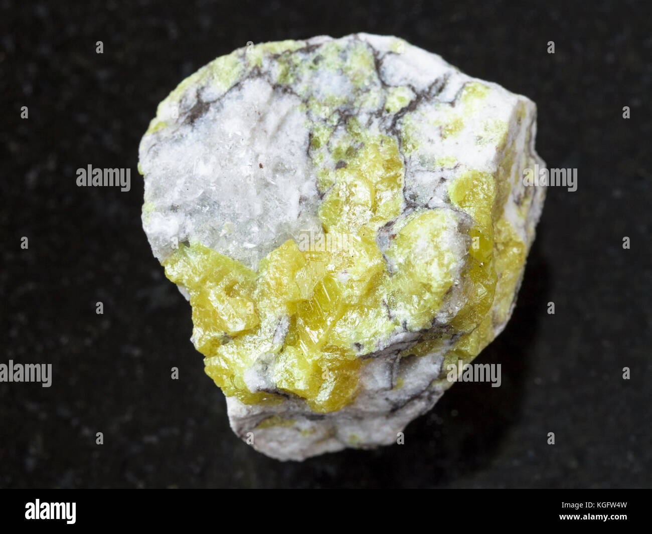macro shooting of natural mineral rock specimen - rough sulfur ore on ...