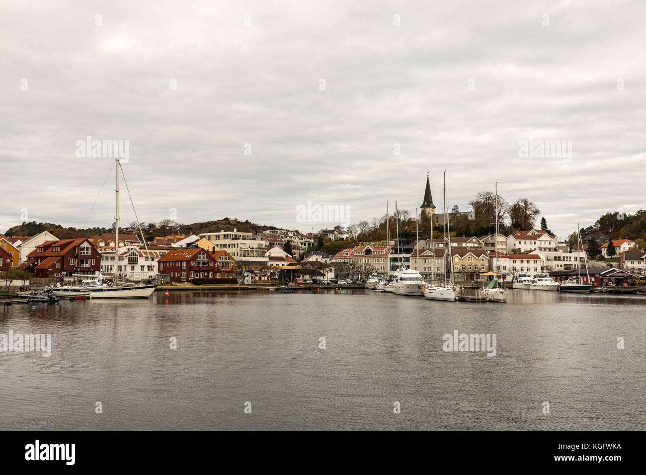 Grimstad, Norway - October 31 2017: Grimstad harbor and city seen from ...