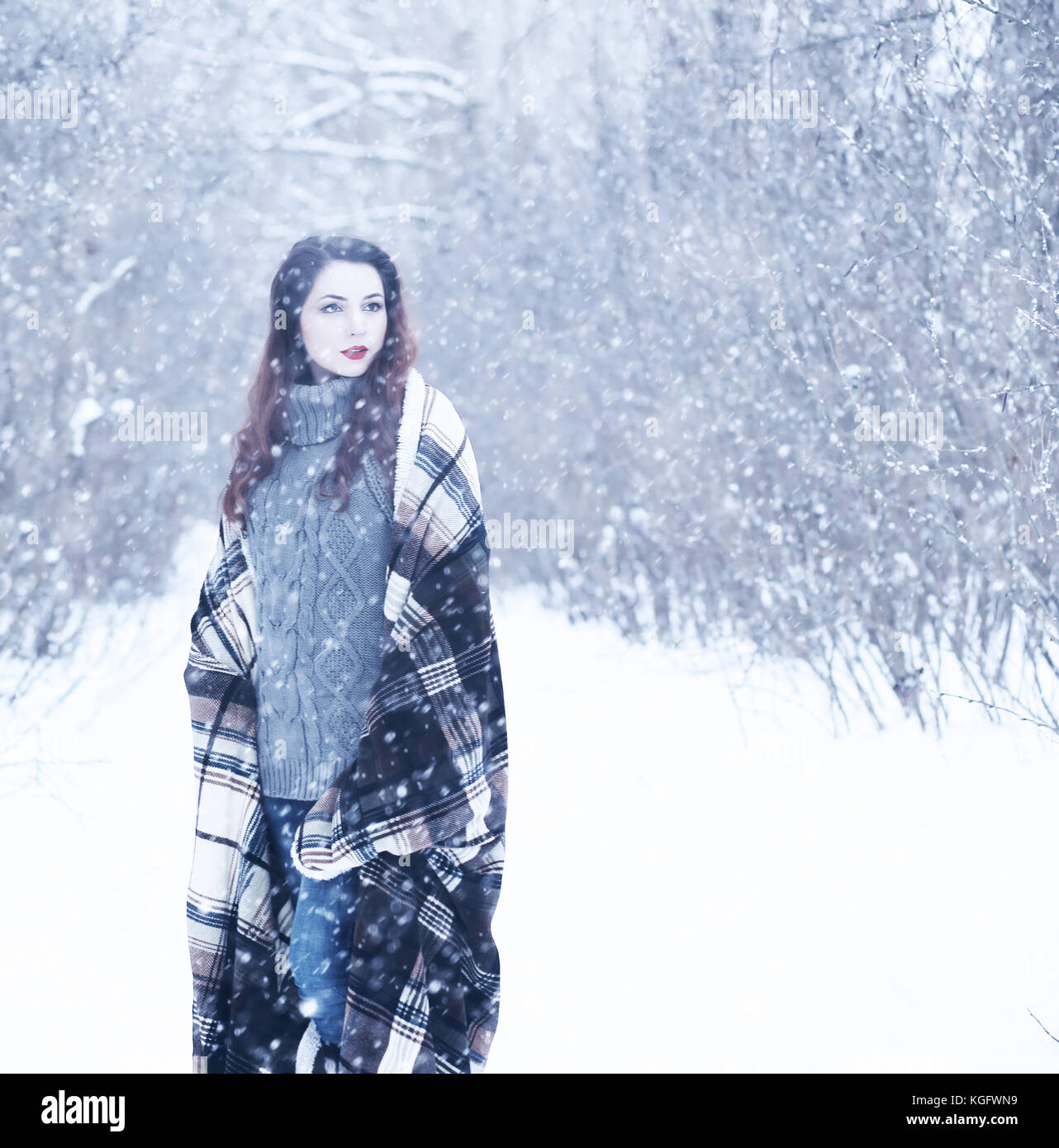 Beautiful girl in a beautiful winter snow Stock Photo - Alamy