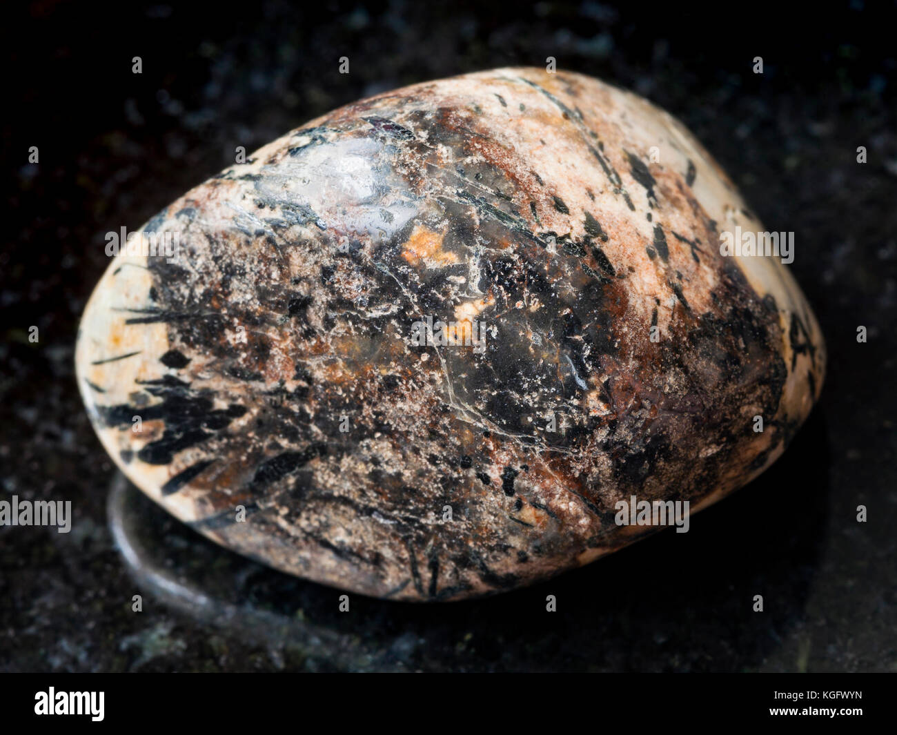 macro shooting of natural mineral rock specimen - black fibrous ...