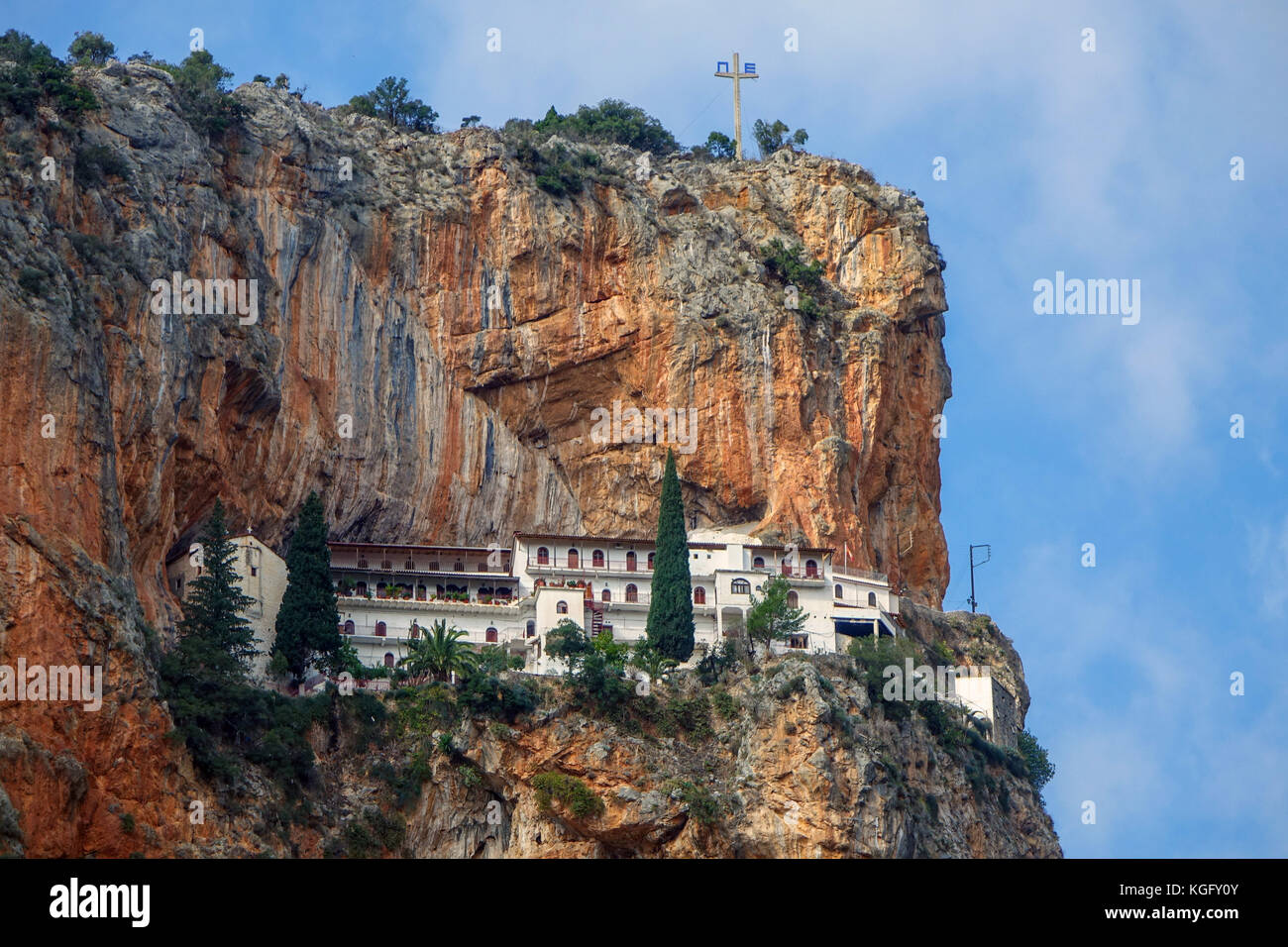 Monastery Elona built into cliff, Leonidio, Peleponnese Greece Stock ...