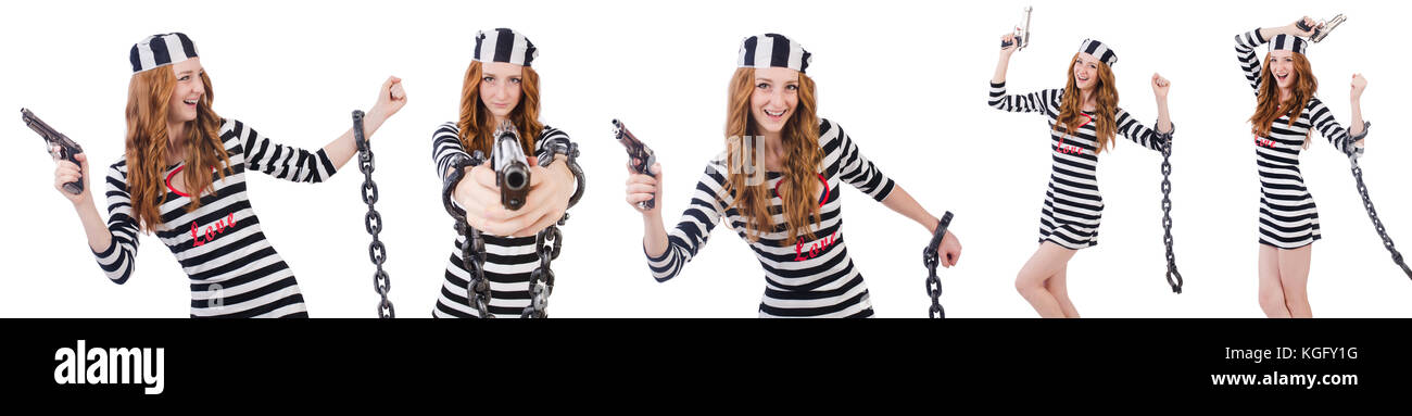 Prisoner with gun isolated on white Stock Photo - Alamy