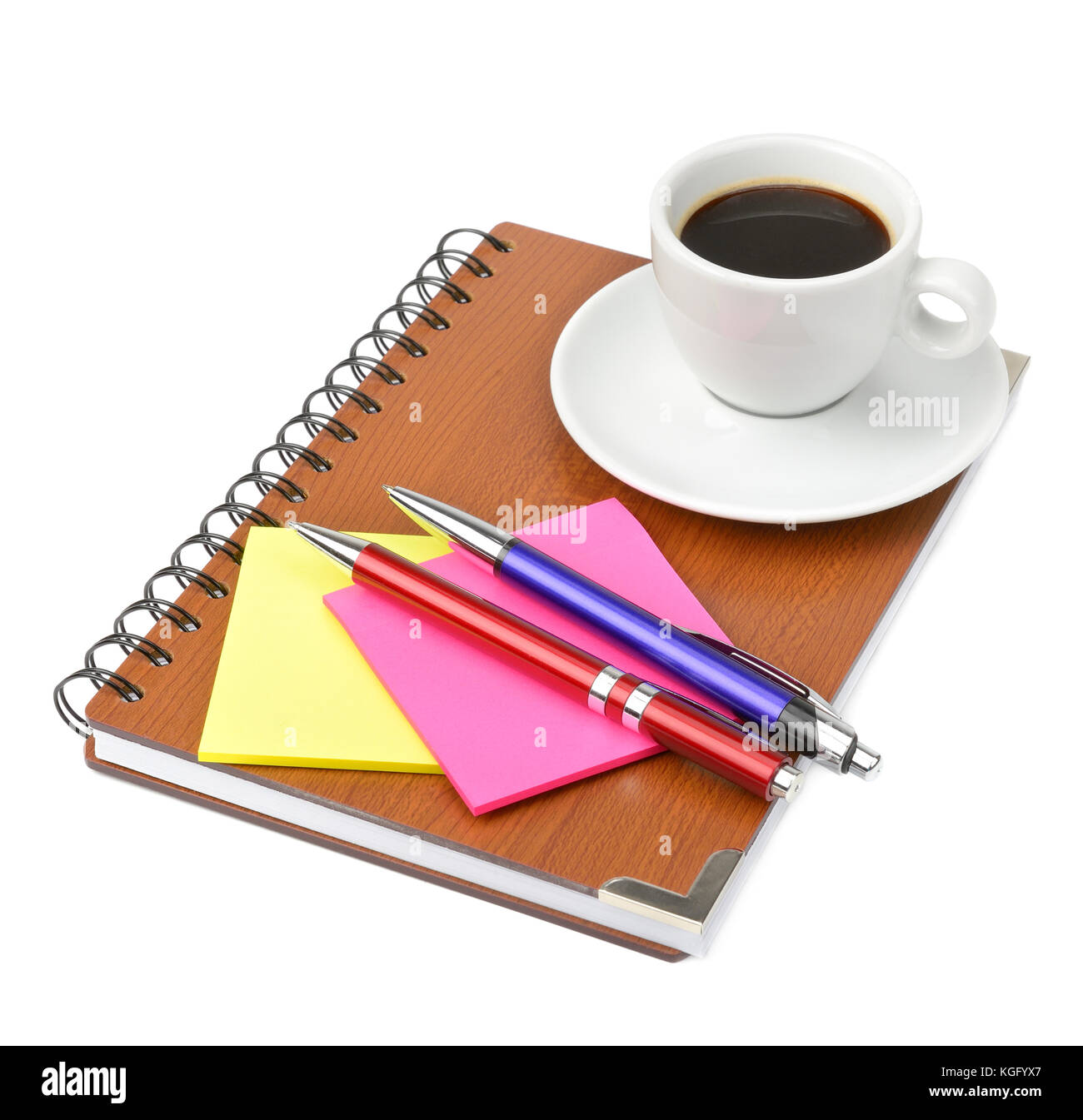 notebook and cup of coffee isolated on white background Stock Photo - Alamy
