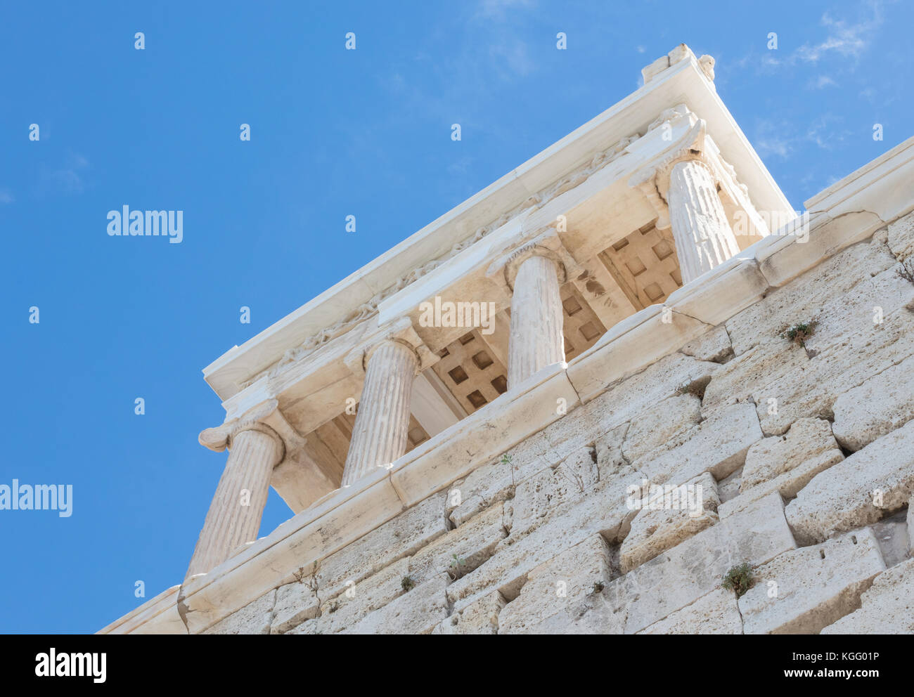 Ancient Parthenon surrounded by scaffolding on the Athenian Acropolis ...