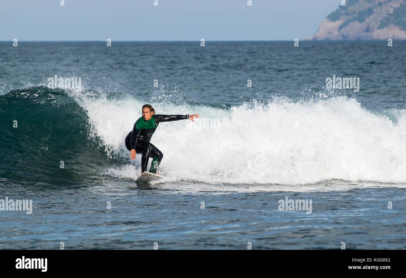Surfer having fun in Son de Marina, Mallorca, Spain Stock Photo - Alamy