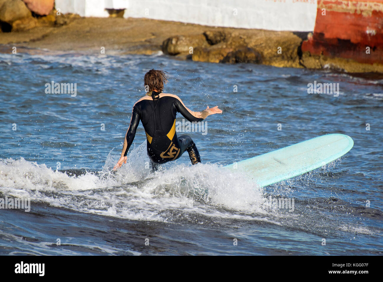 Surfer having fun in Son de Marina, Mallorca, Spain Stock Photo - Alamy