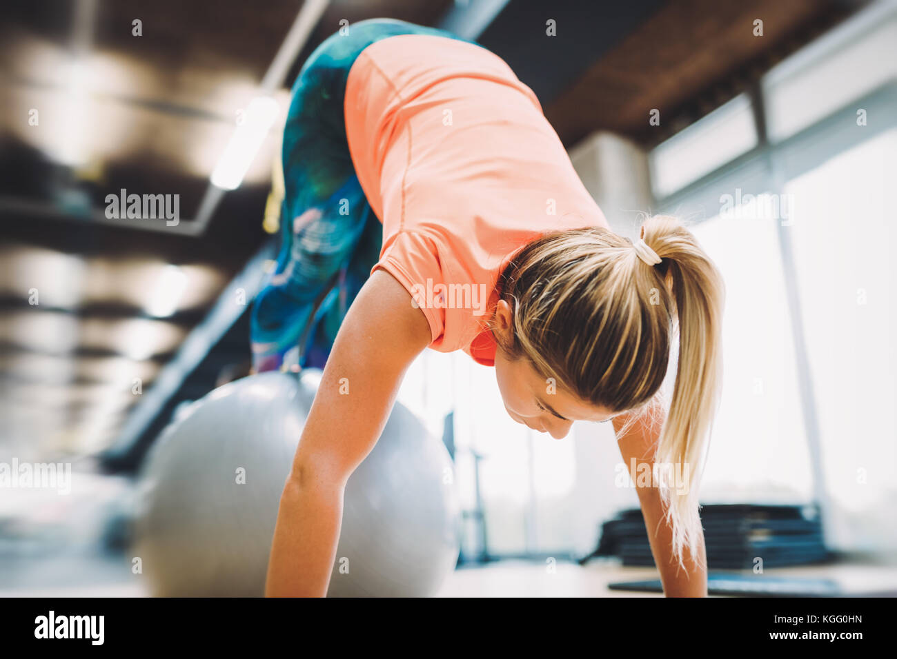 Woman exercise ball push ups hi-res stock photography and images - Alamy
