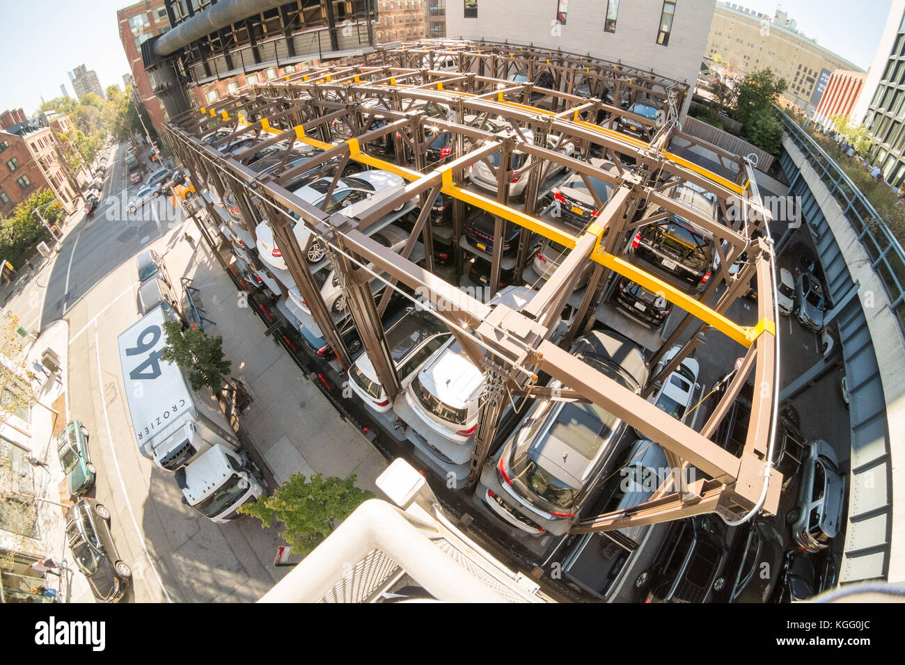 Automated Vehicle Storage System Parking lot. Viewed from the High Line ...