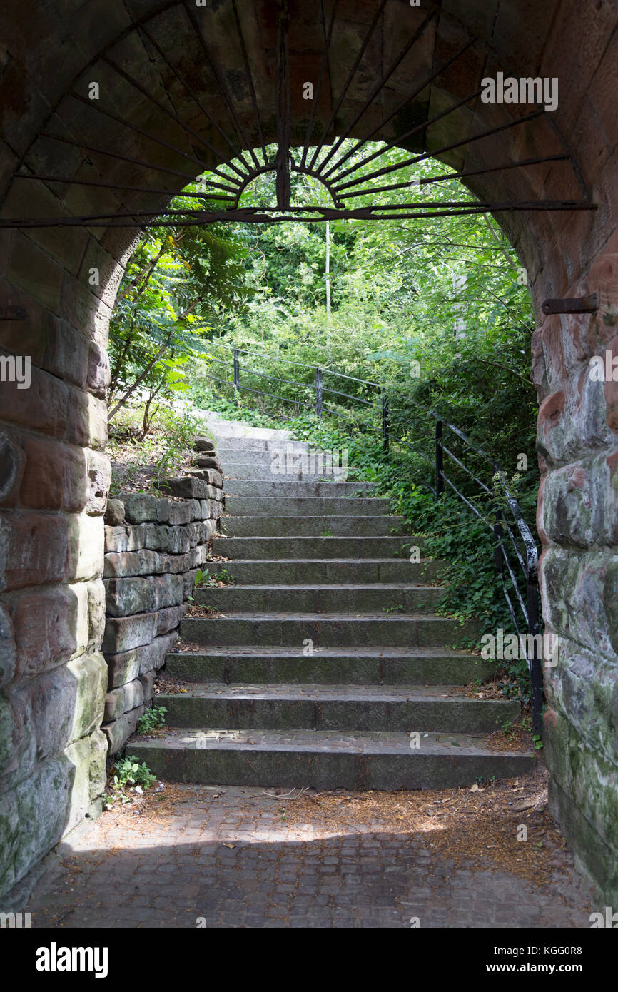 UK, Chester, the 'water tower' gardens and city wall arch Stock Photo ...